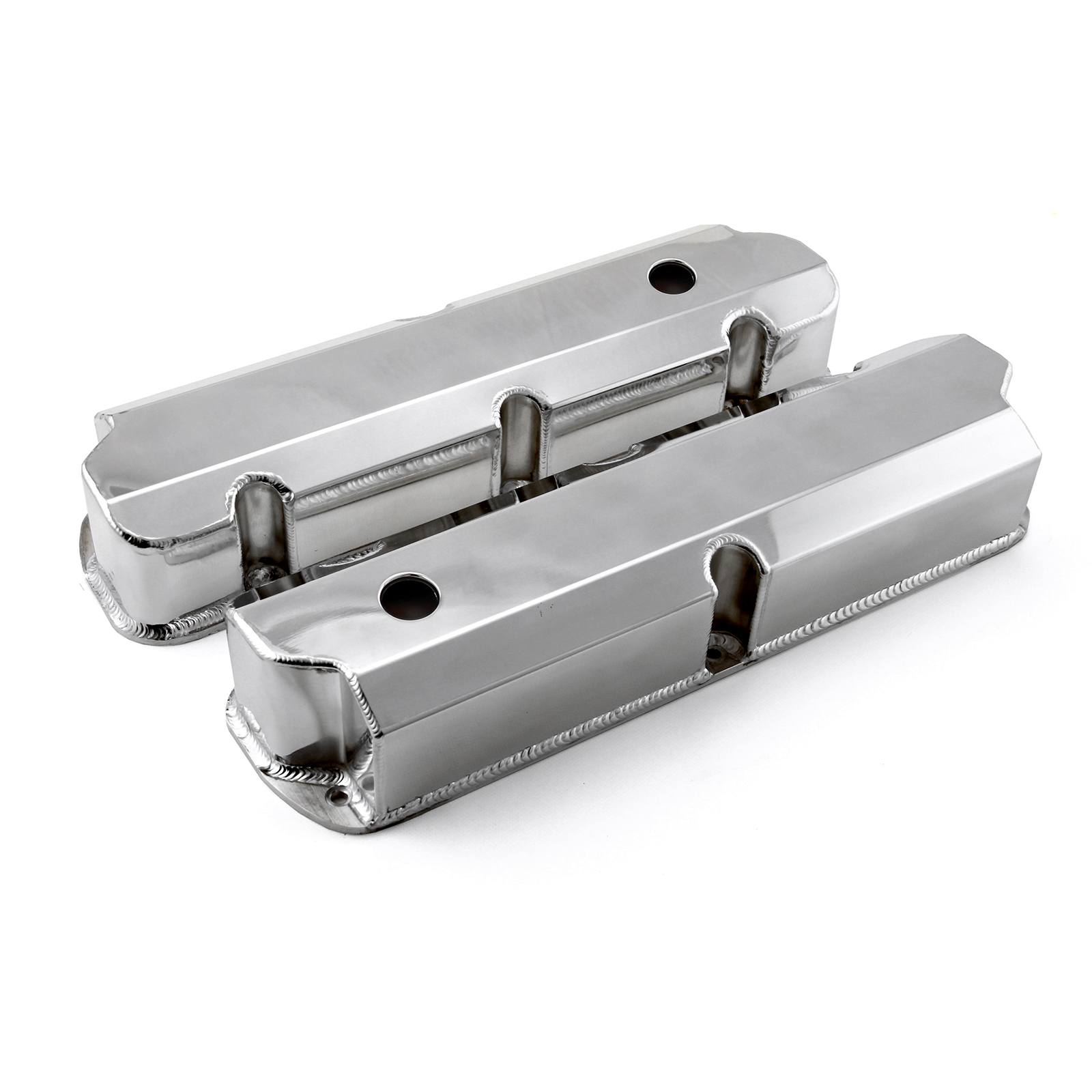 Ford SB 289 302 351 Windsor Satin Fabricated Valve Covers - Tall w/ Hole